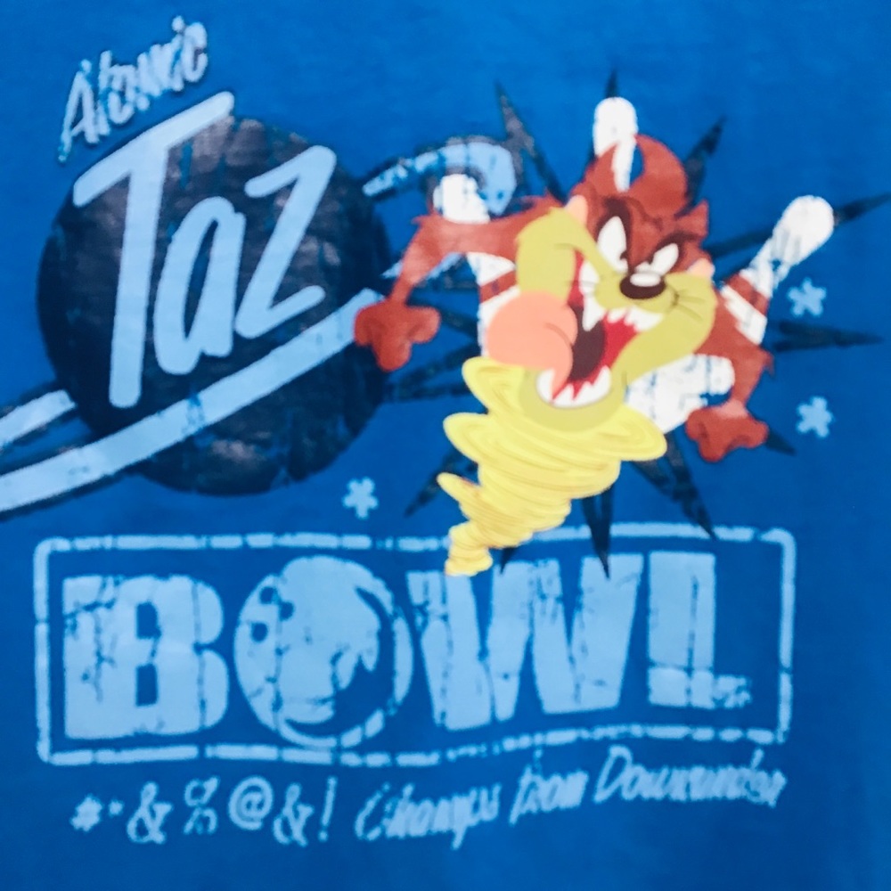 Vintage Looney Tunes Atomic Taz Bowling Ringer Tee Sh… - Gem
